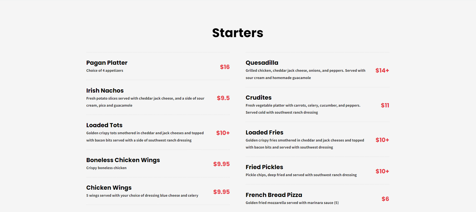 Our Menu - The Gather Inn Again